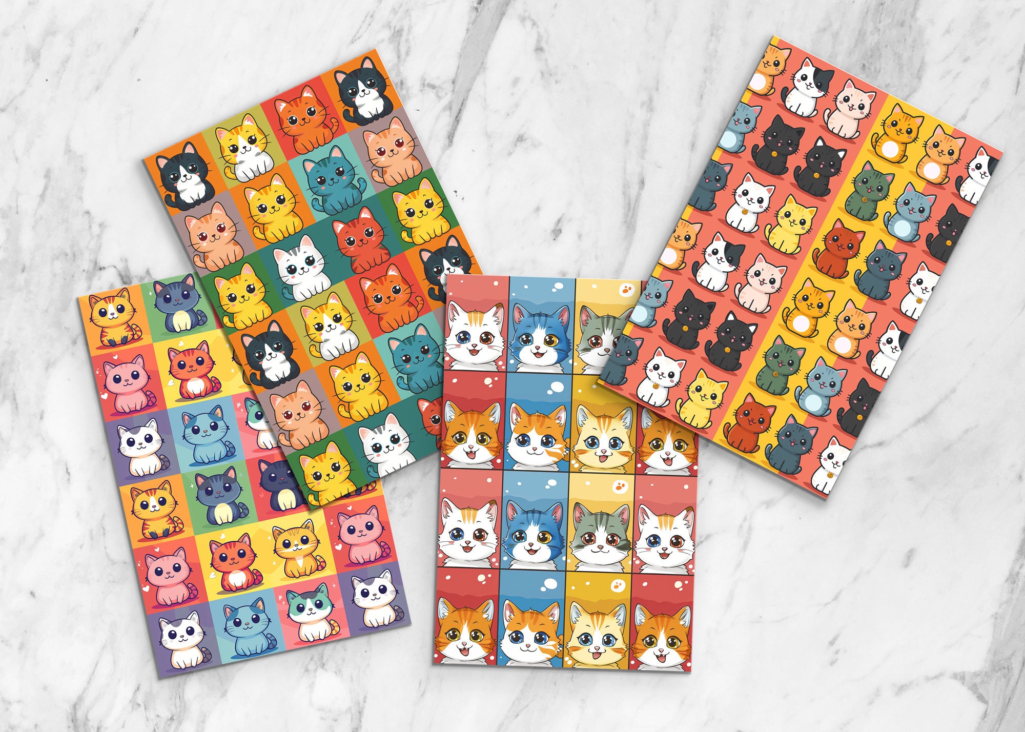 20 Cute Kawaii Cat Digital Paper, Home Decor, Scrapbooking Cat Pattern ...