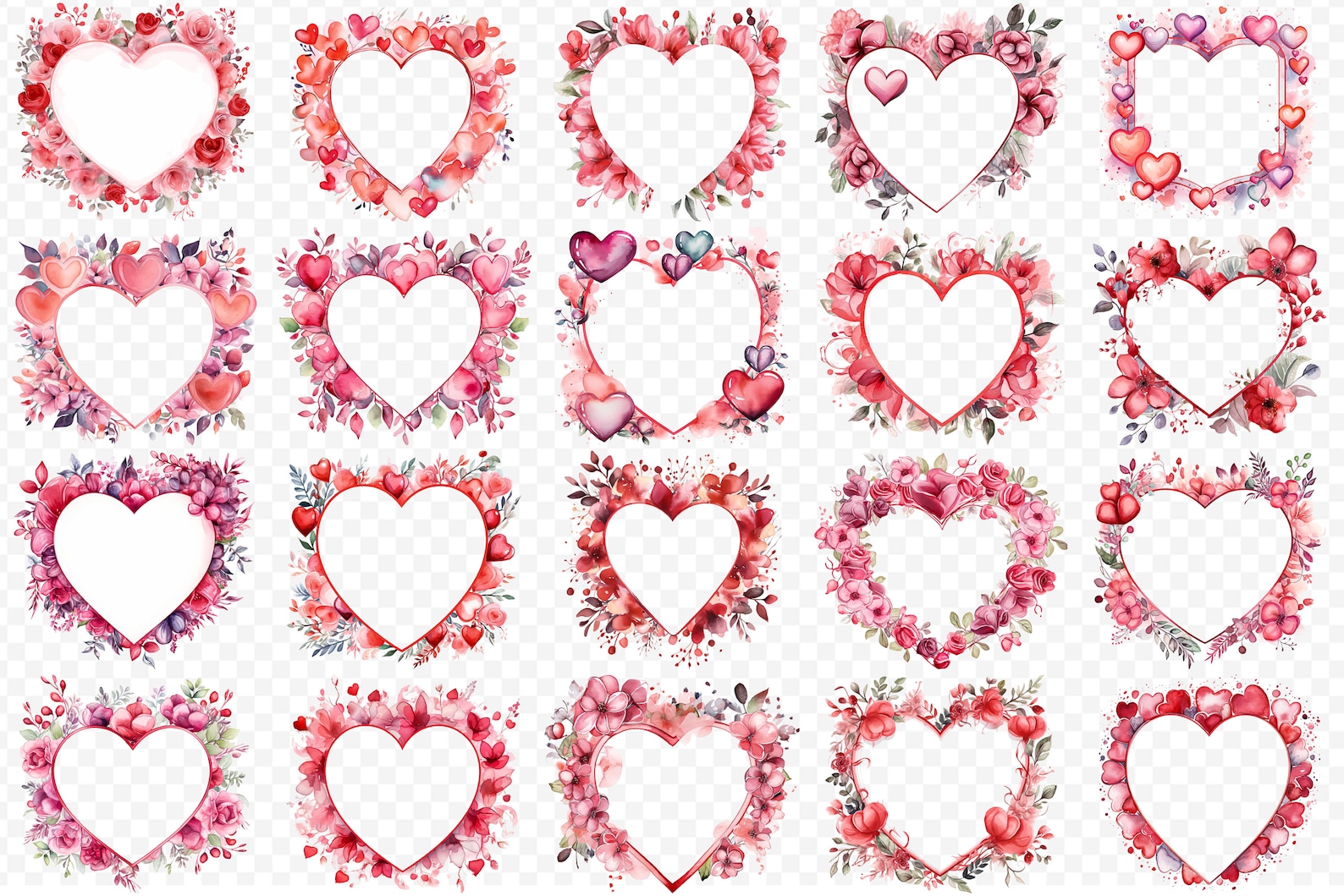 Valentine Pink Heart Frame Clipart, 20 Romantic Borders, Love Designs ...
