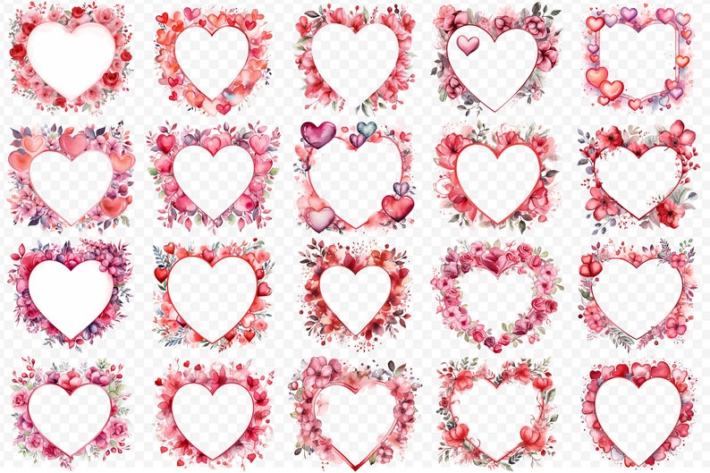 Valentine Pink Heart Frame Clipart, 20 Romantic Borders, Love Designs ...