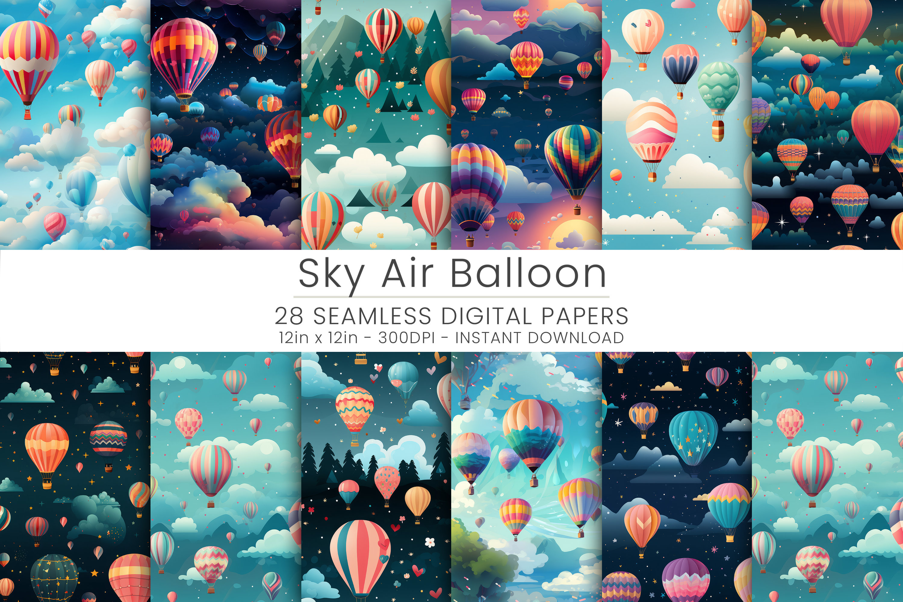 Sky Air Balloon Digital Paper Collection 28 High-resolution Hot Air ...