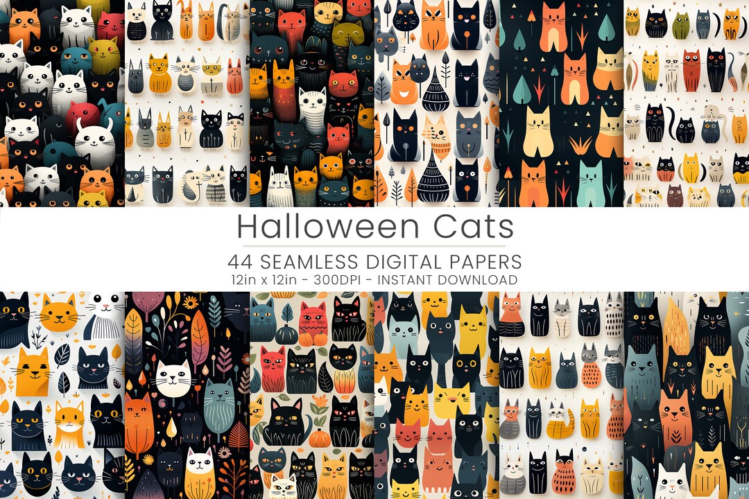 Halloween Cats Digital Paper – Seamless Spooky Patterns (digital ...