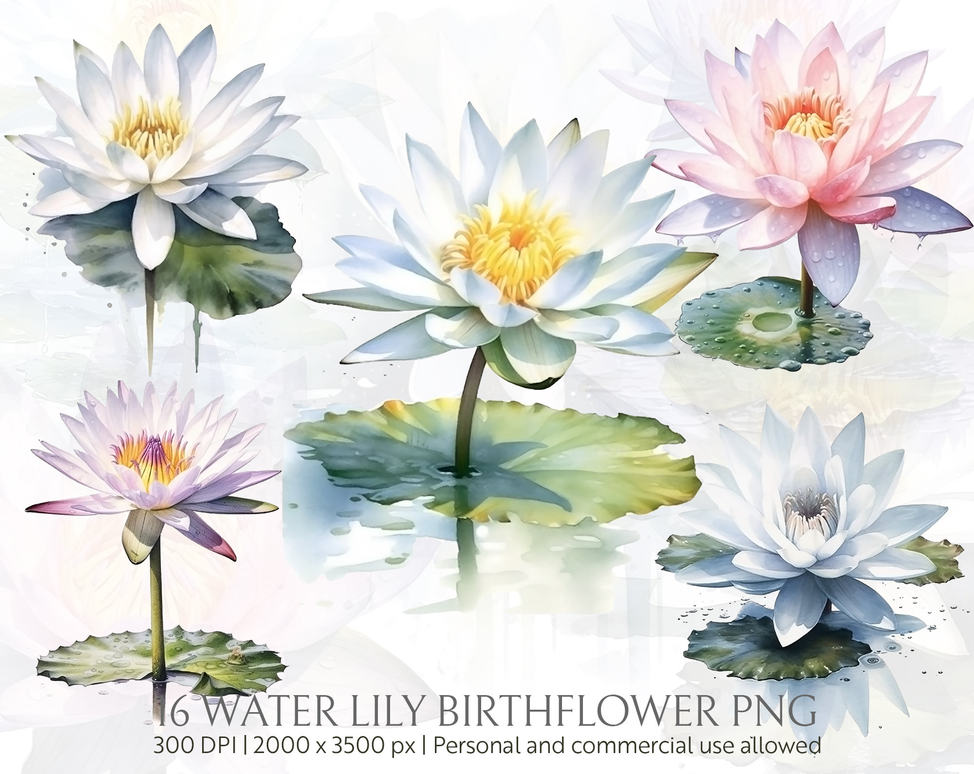 Water Lily Birth Flower Clipart 20 PNG Bundle July Birth Flower ...