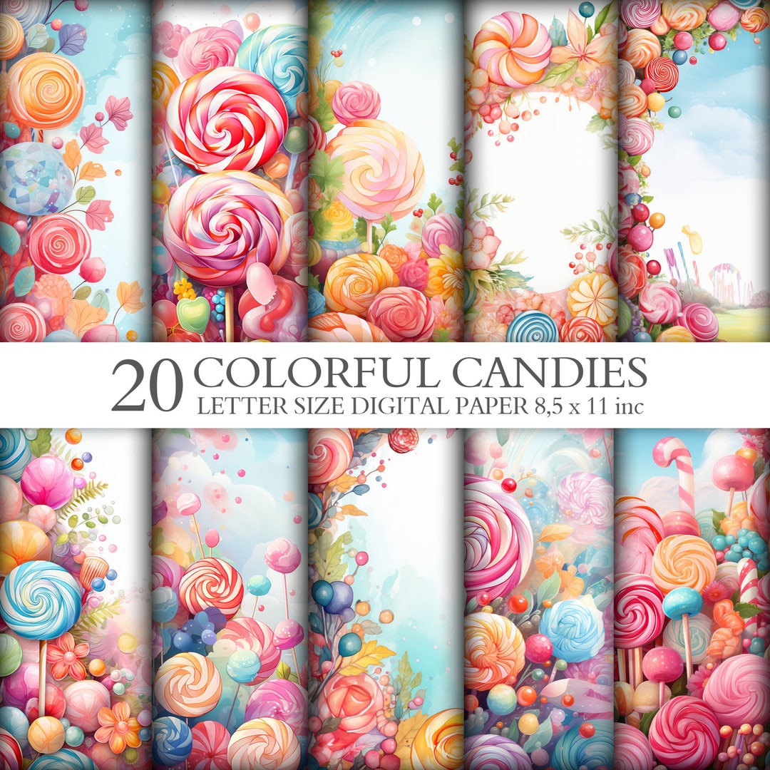 20 Colorful Candies Letter Size Digital Paper - Sweet and Vibrant ...