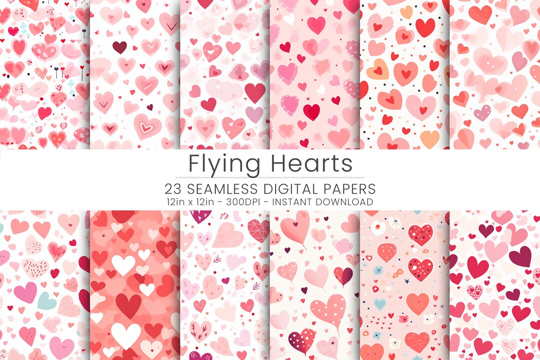 Flying Hearts Digital Paper, Love Theme (instant Download) - Etsy