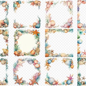 Seashell Border Frame Clipart | 35 PNG Designs for Beach Crafts ...