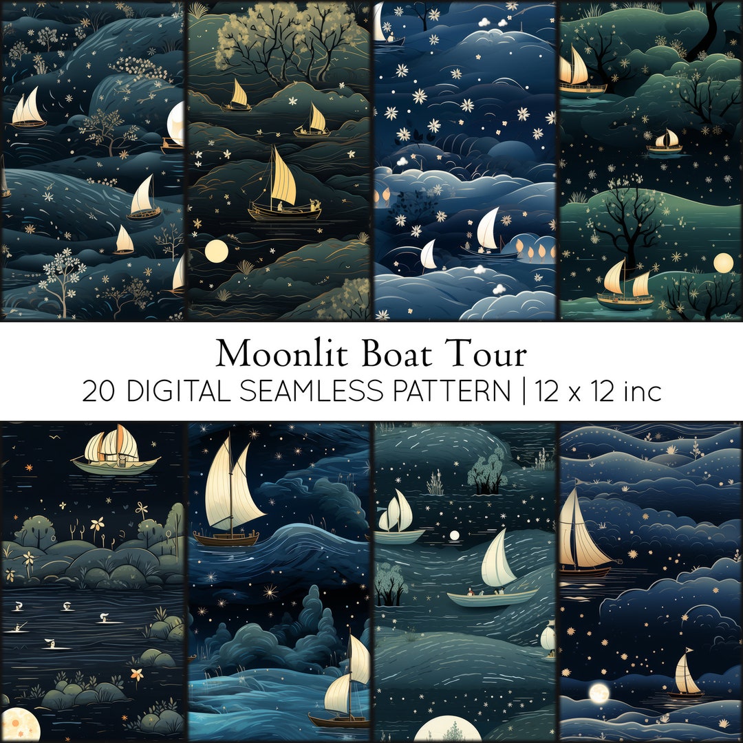 20 Moonlight Boat Tour Digital Papers Are Perfect for Nautical Crafts ...
