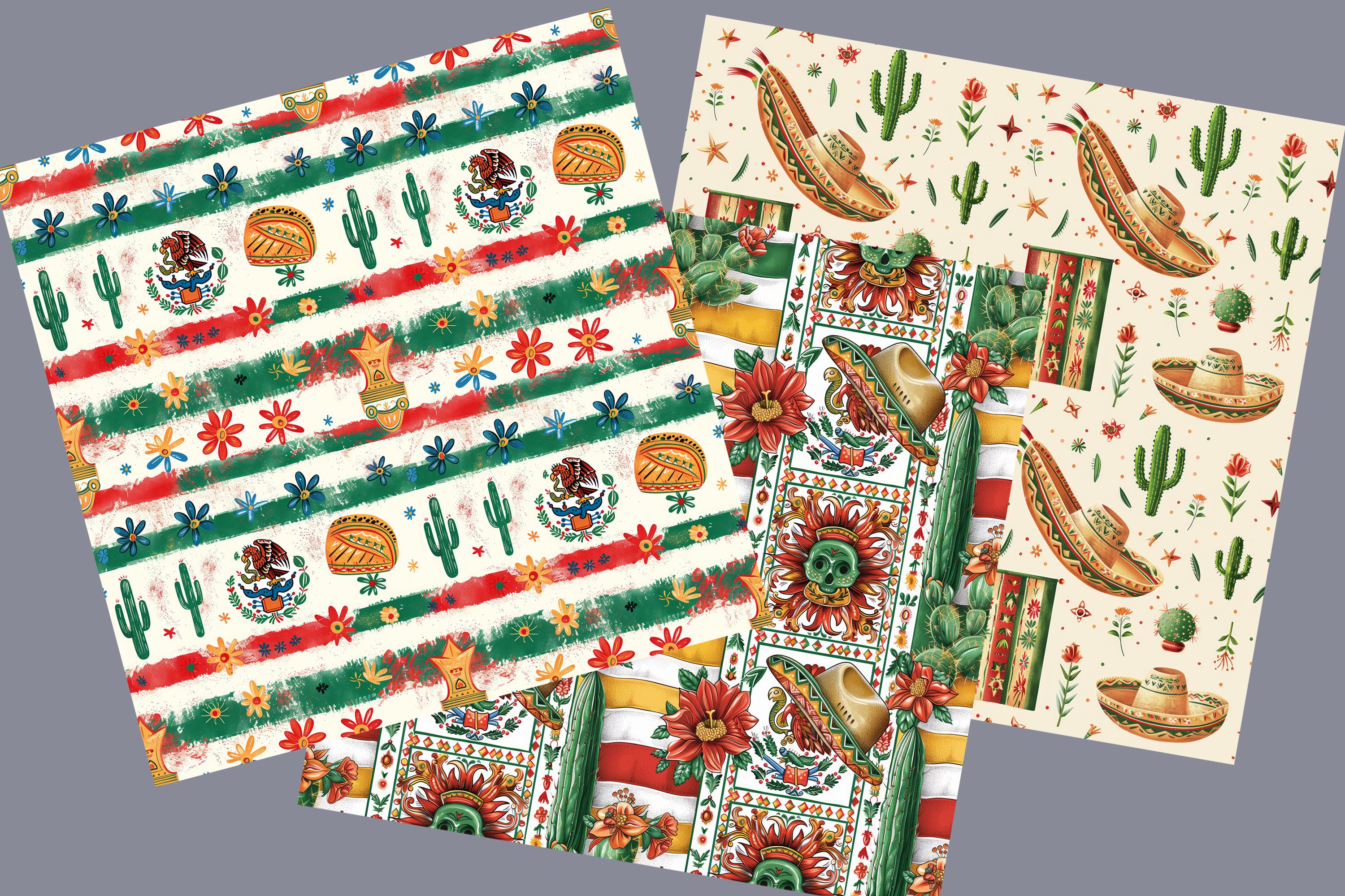 24 Mexican Flag and Symbols Digital Papers, Cinco De Mayo, Repeatable ...