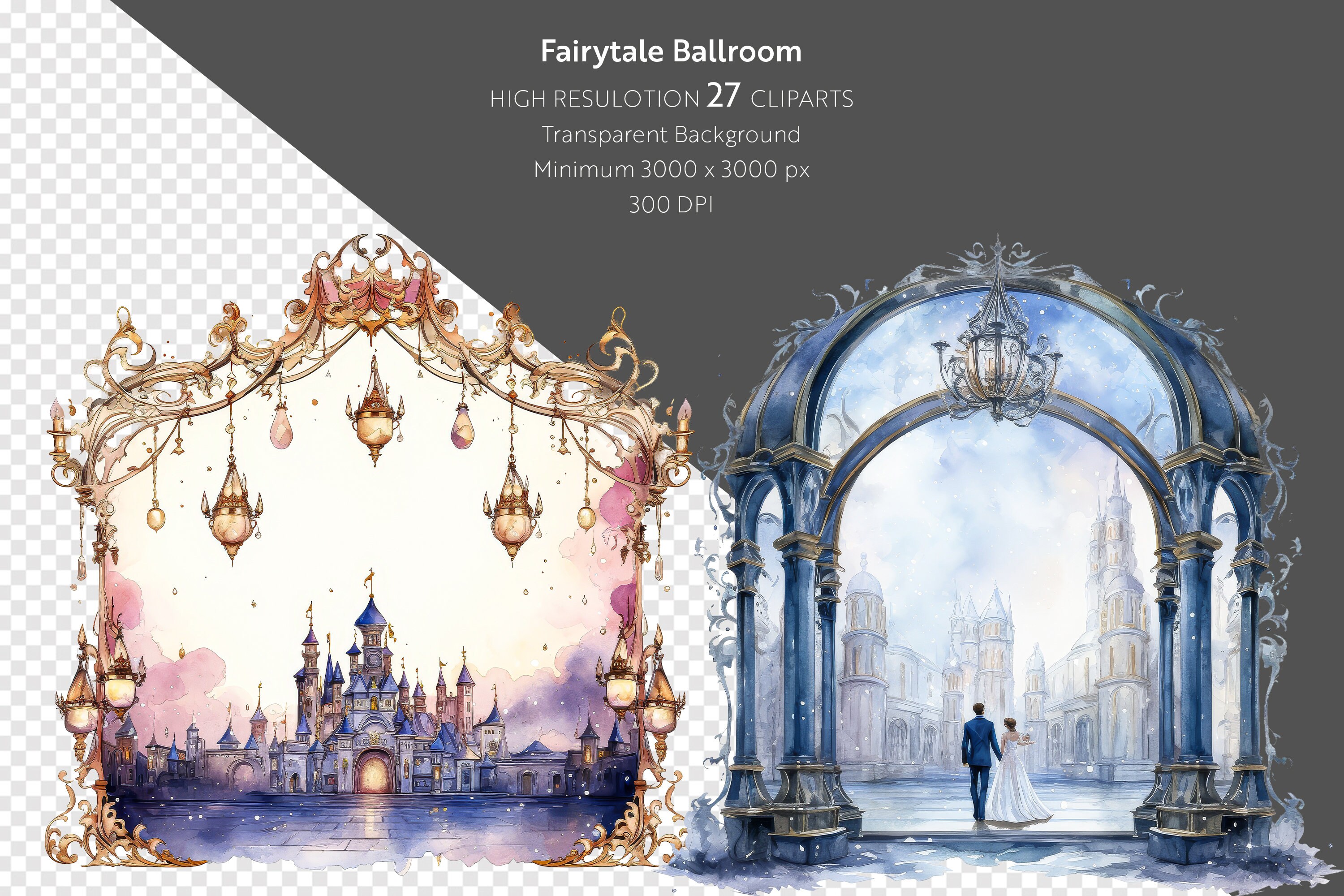 Fairytale Ballroom Frame Clipart, 27 PNG Image Princess Ballroom Border ...