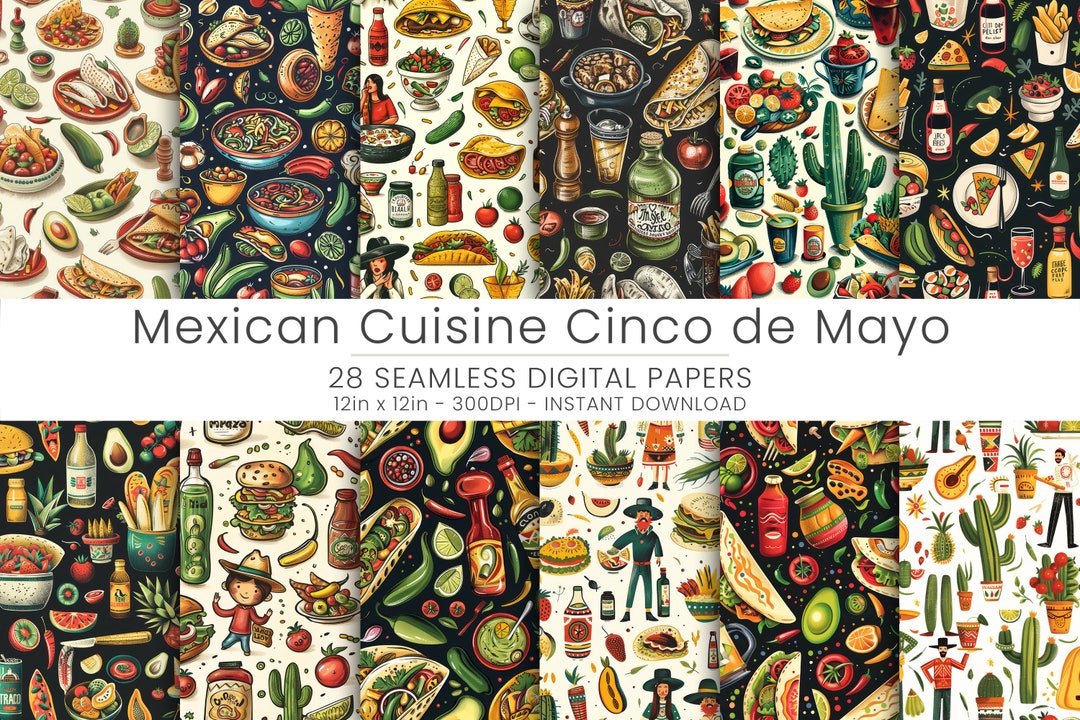 28 Mexican Cuisine Cinco De Mayo Digital Papers, Cinco De Mayo ...