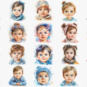 Watercolor Cute Baby Face Clipart PNG, 20 Baby Illustration Art, Baby ...