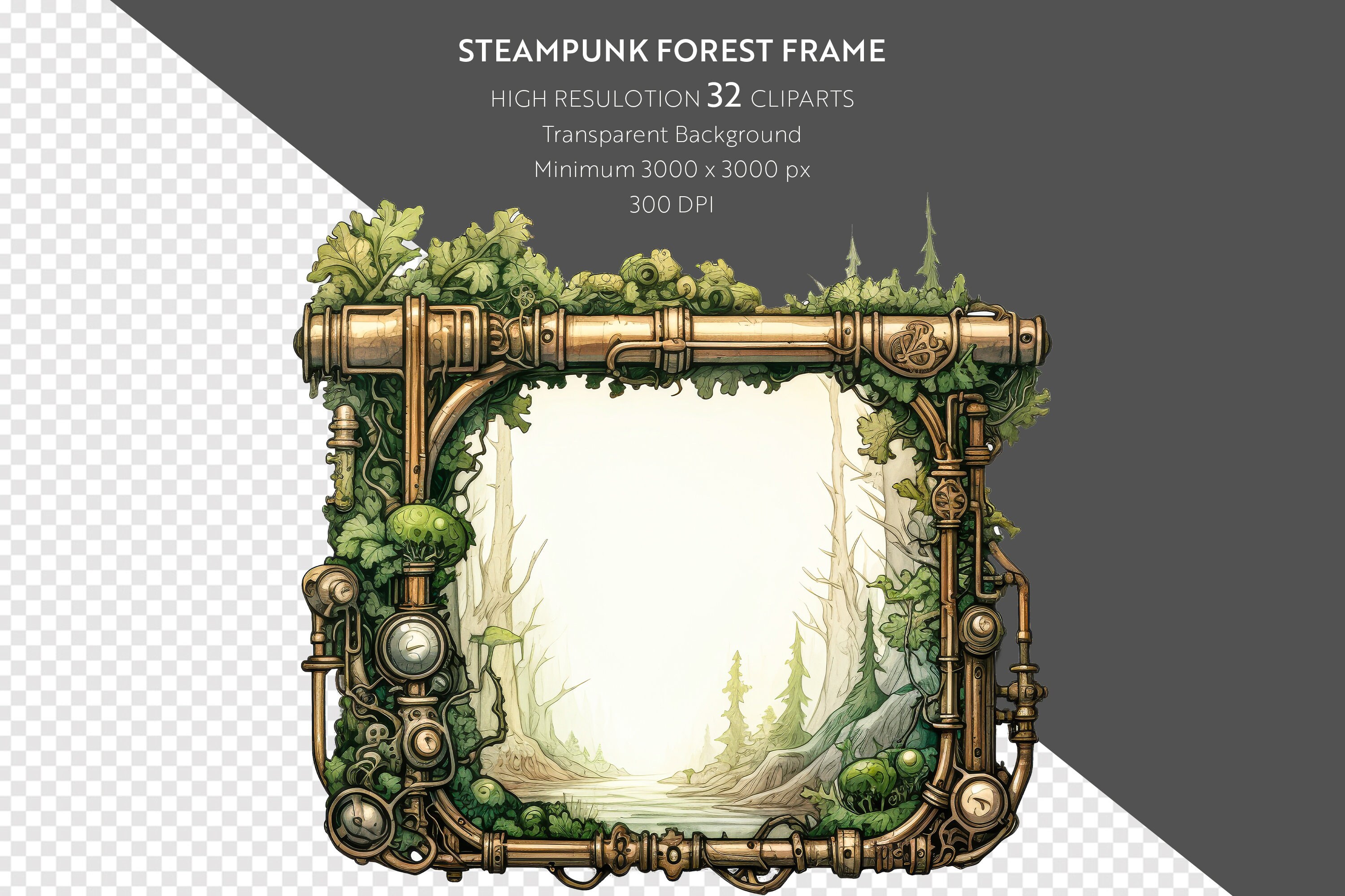 Steampunk Forest Frames 26 Enchanting PNG Designs for Crafts ...