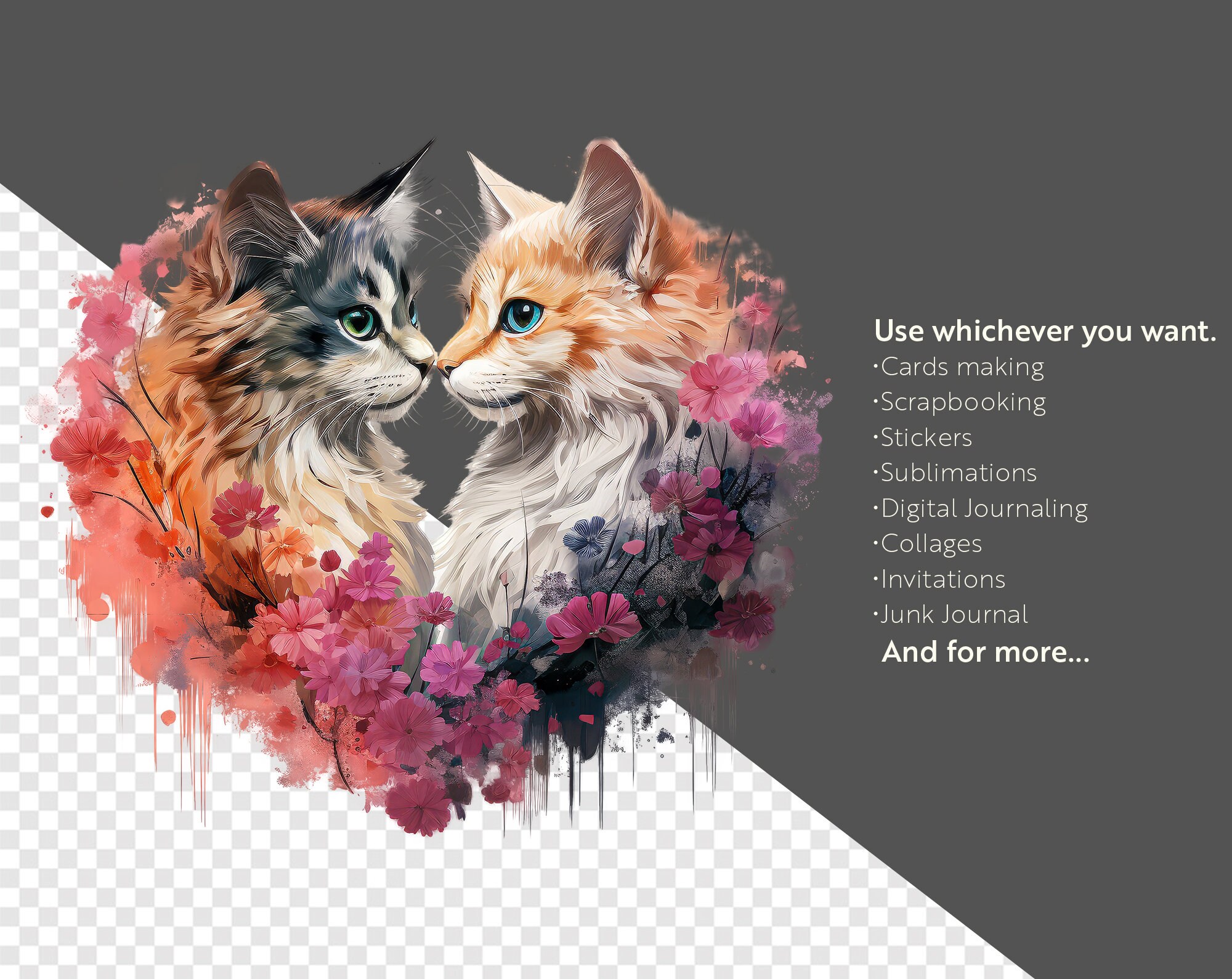 Cats in Love Clipart Romantic Feline Illustrations, Valentine's Day ...