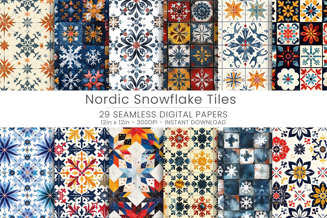 29 Nordic Snowflake Tile Patterns | Seamless Digital Paper for Crafts ...