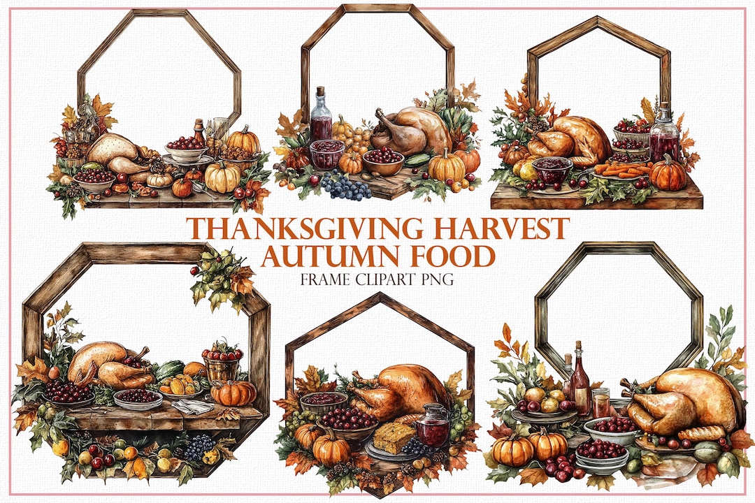 Thanksgiving Harvest Frame PNG Set | Autumn Food Clipart | Fall Table ...
