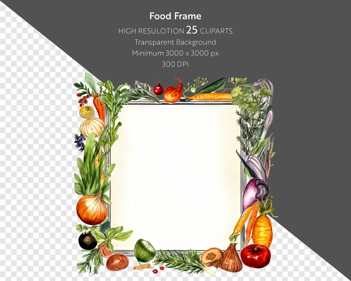 Food Frame Clipart Set for 25 Creative Culinary Designs, Kitchen Art ...