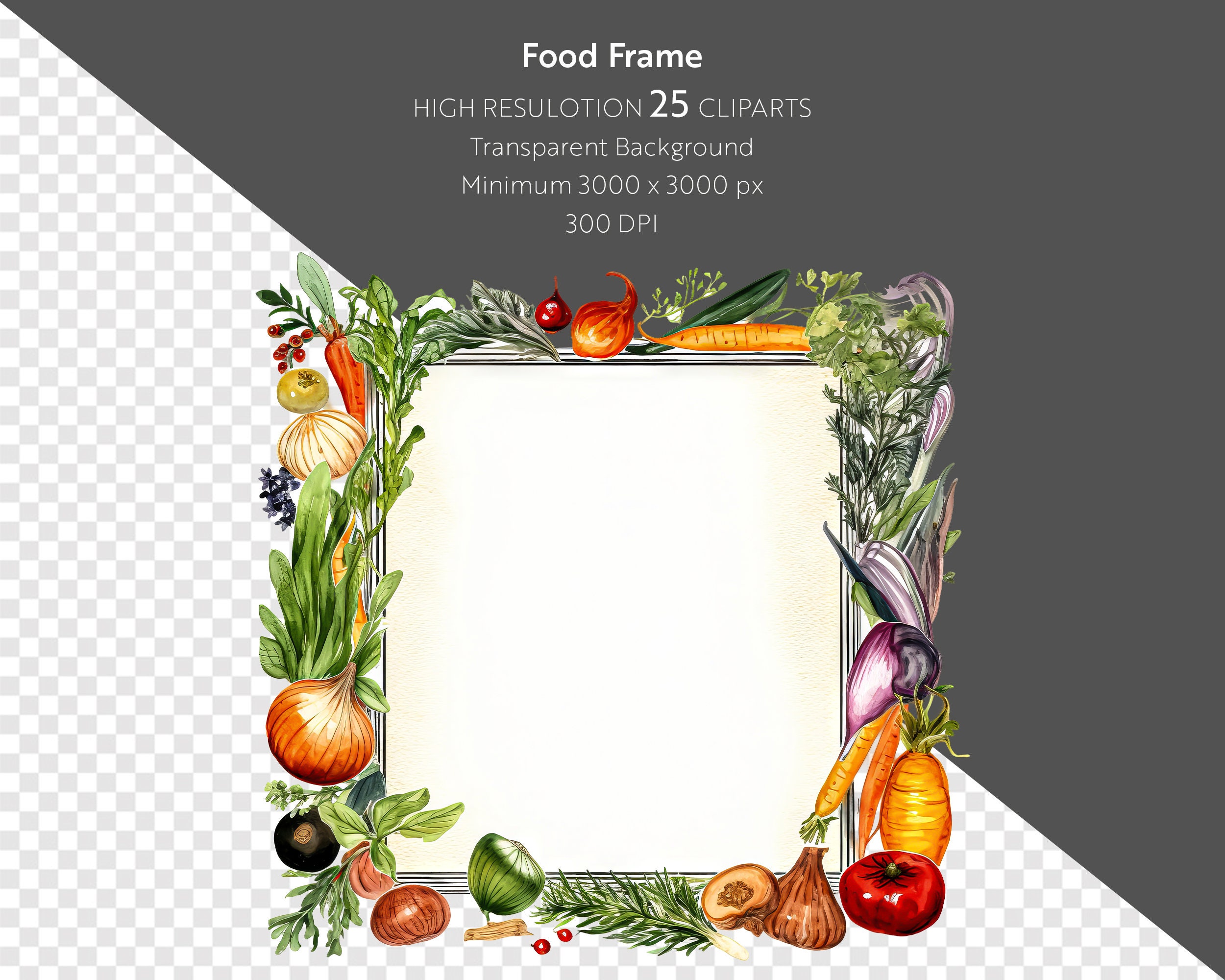 Food Frame Clipart Set for 25 Creative Culinary Designs, Kitchen Art ...