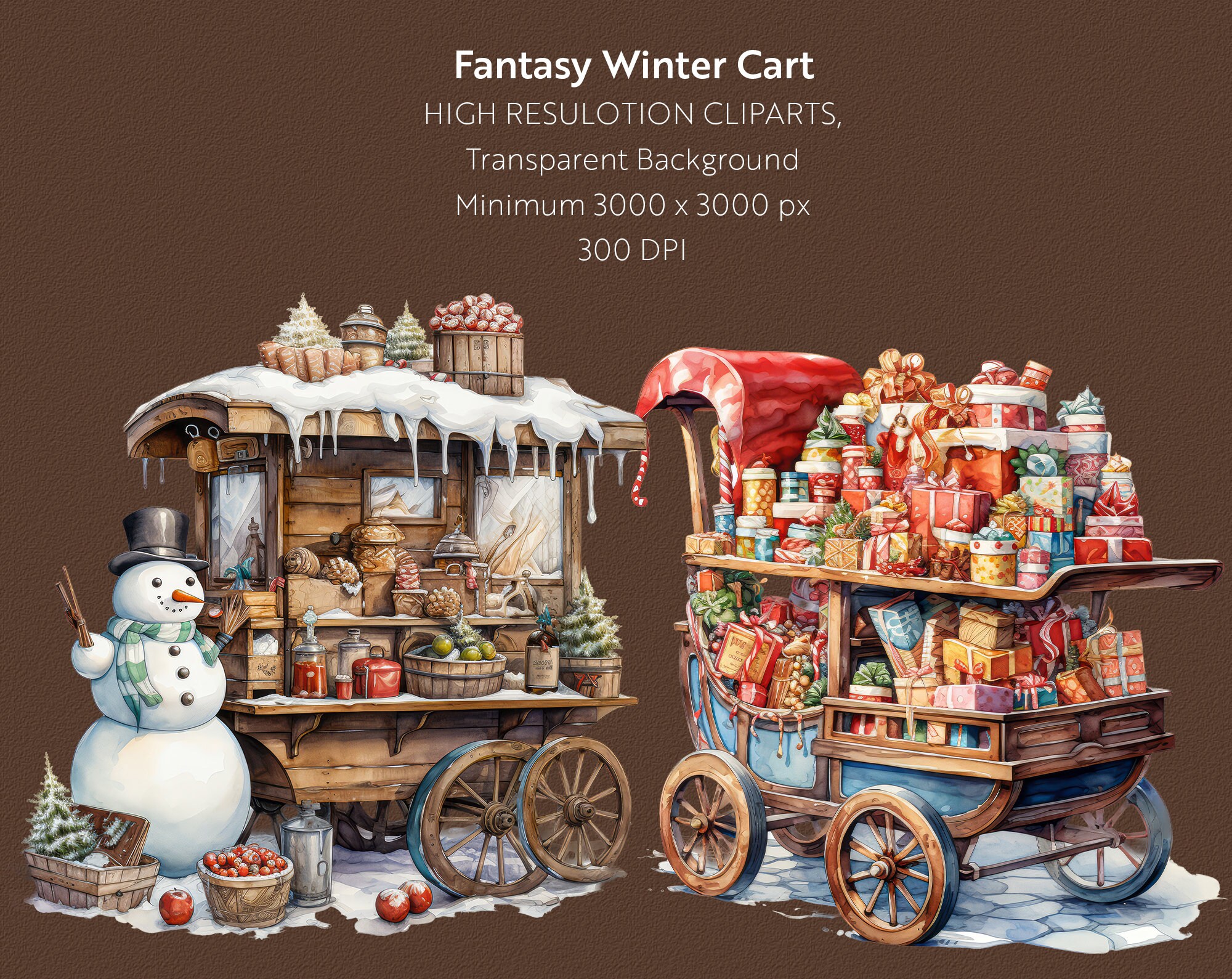 Fantasy Winter Cart Clipart, Snowy Cart Illustrations, Fantasy Cart PNG ...