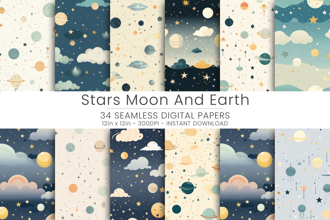 34 Starry Night Digital Paper, Cosmic Skies Backgrounds, Galaxy and ...