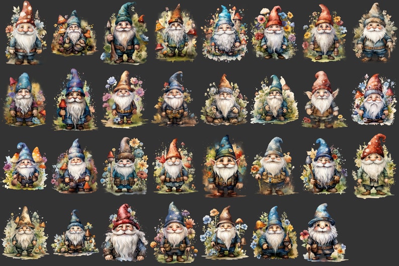 Whimsical Gnome Clipart, 31 PNG Gnome, Playful Gnome Illustrations ...