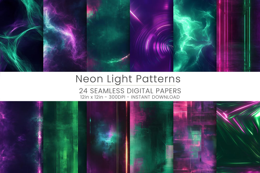 Neon Light Seamless Digital Patterns | Glowing Abstract Design ...