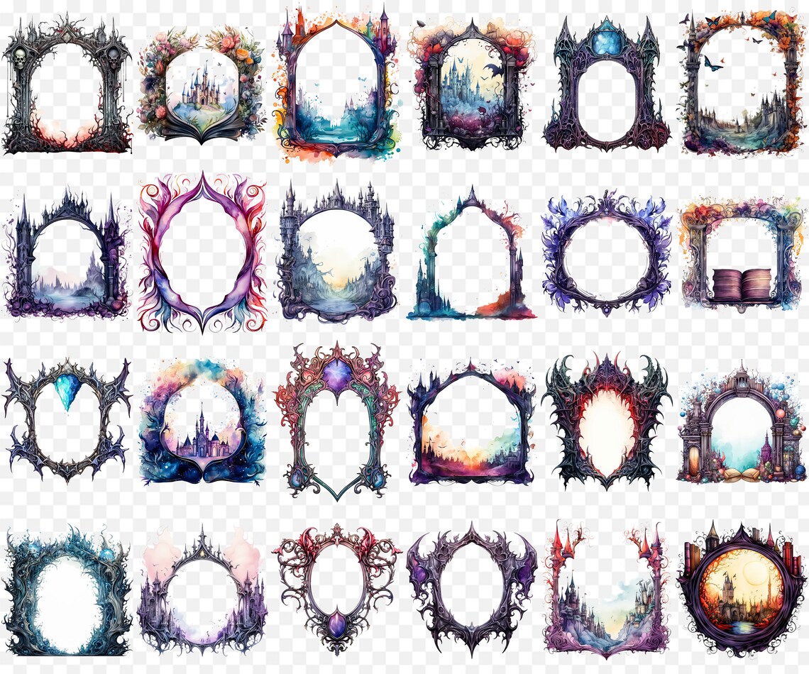 Gothic Fantasy Frame Clipart, Dark Mystical Designs (digital PNG) - Etsy