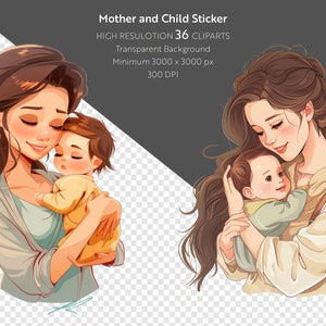 36 Mother and Child Sticker, Home Decor, Scrapbooking, PNG, Instant ...