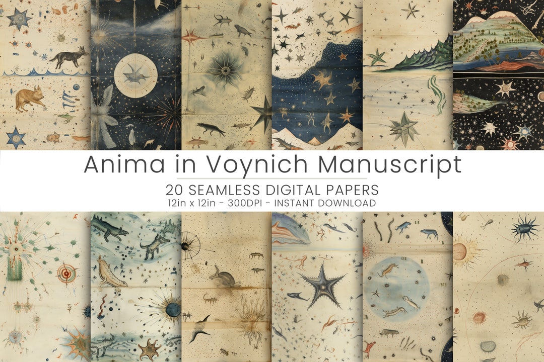 20 Anima in Voynich Manuscript Style Digital Paper, Repeating Pattern ...