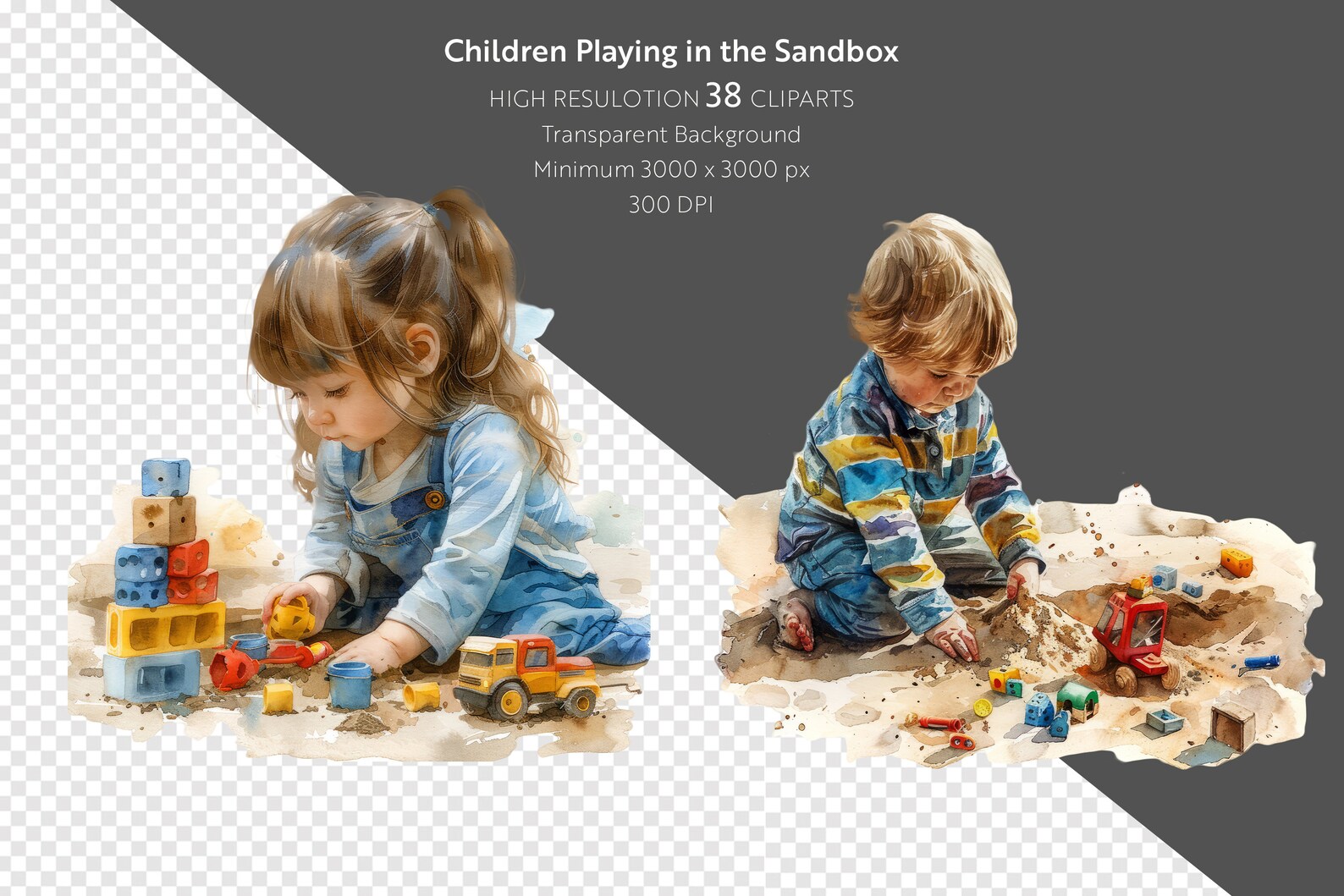 Watercolor Children Playing in Sandbox Clipart PNG, 38 Kids Playing ...