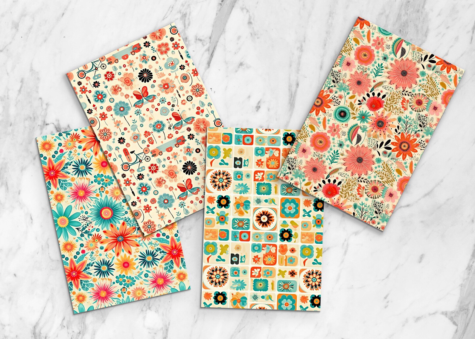 16 Seamless Retro Flower Patterns Digital Paper - Vintage Floral ...