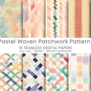 19 Pastel Woven Patchwork Seamless Patterns - Soft Digital Designs for ...
