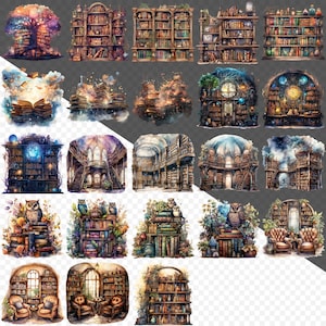 Mystical Fantasy Bookshelf Clipart - 73 Digital Library Graphics ...