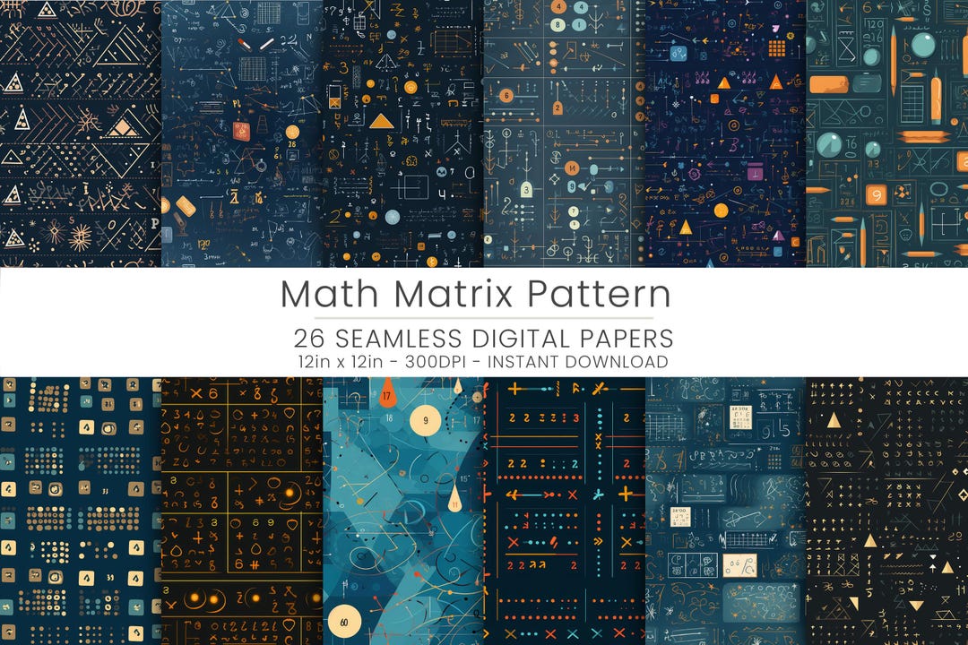 26 Math Matrix Seamless Patterns - Intricate Digital Paper With ...