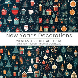 20 New Year's Decorations Digital Papers - Festive Patterns for ...