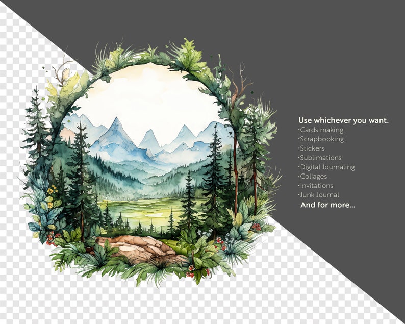 Nature Landscape Frame Clipart, Scenic Borders, Mountain Edges (digital ...
