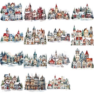 Christmas Villages Clipart, Winter Holiday House 22 PNG, Festive Winter ...