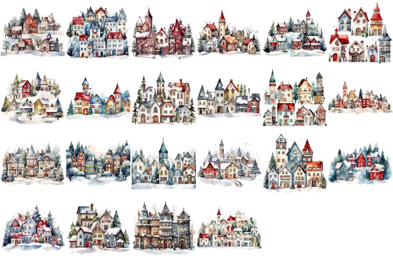 Christmas Villages Clipart, Winter Holiday House 22 PNG, Festive Winter ...