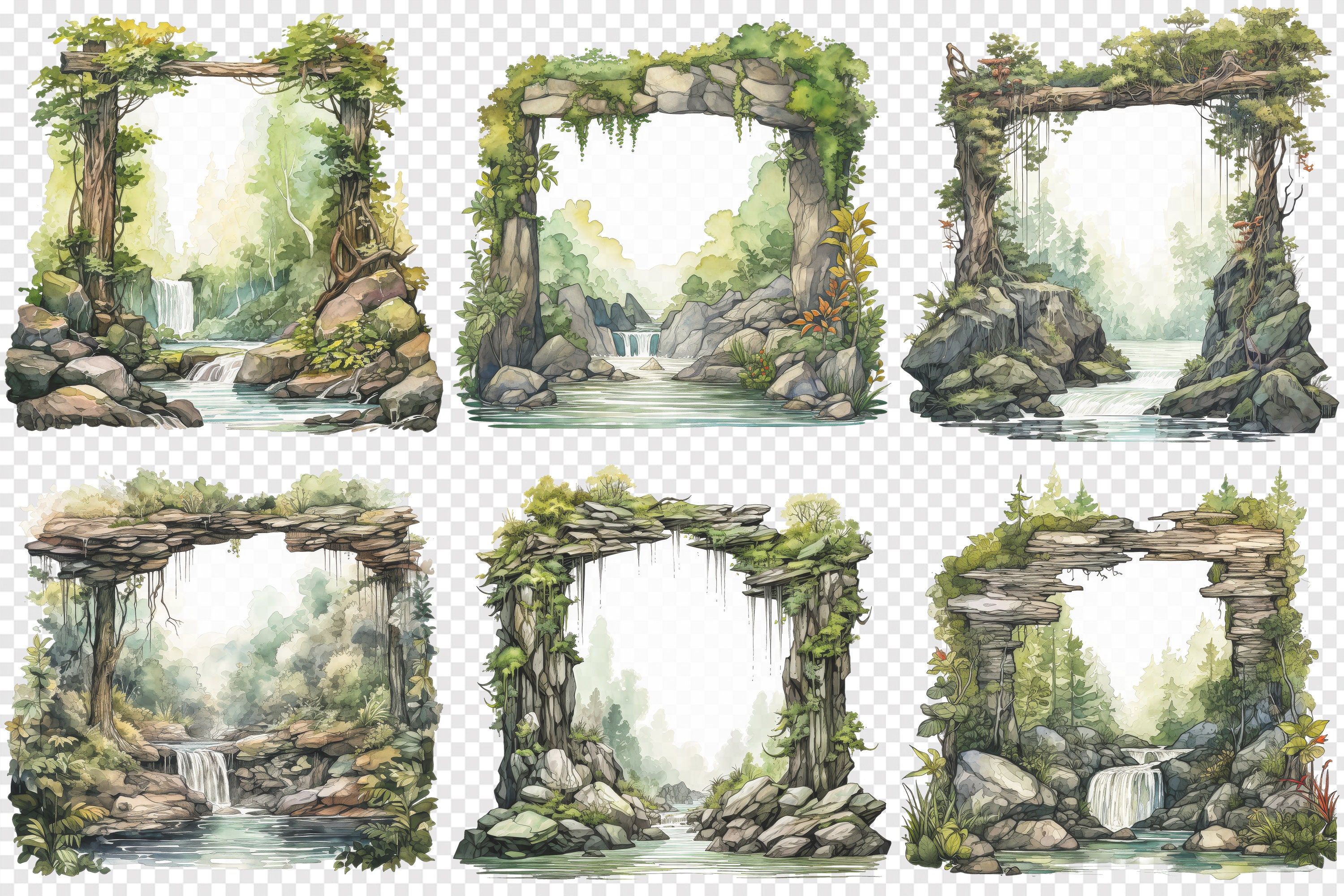 Woodland Waterfall Frame Clipart Set | 24 Nature Frames for ...