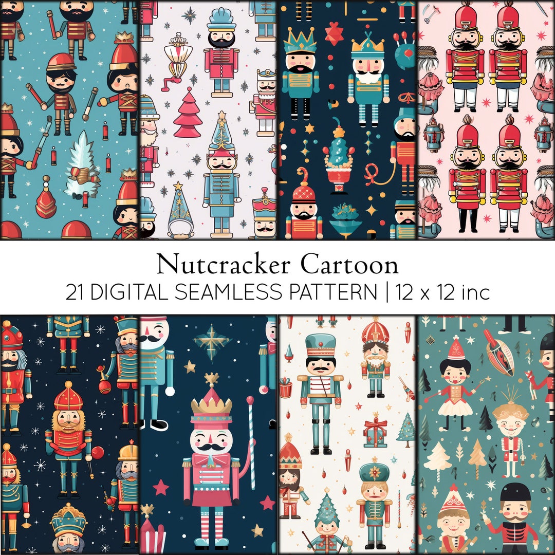 Nutcracker Cartoon Seamless Pattern, Christmas Background (digital JPG ...