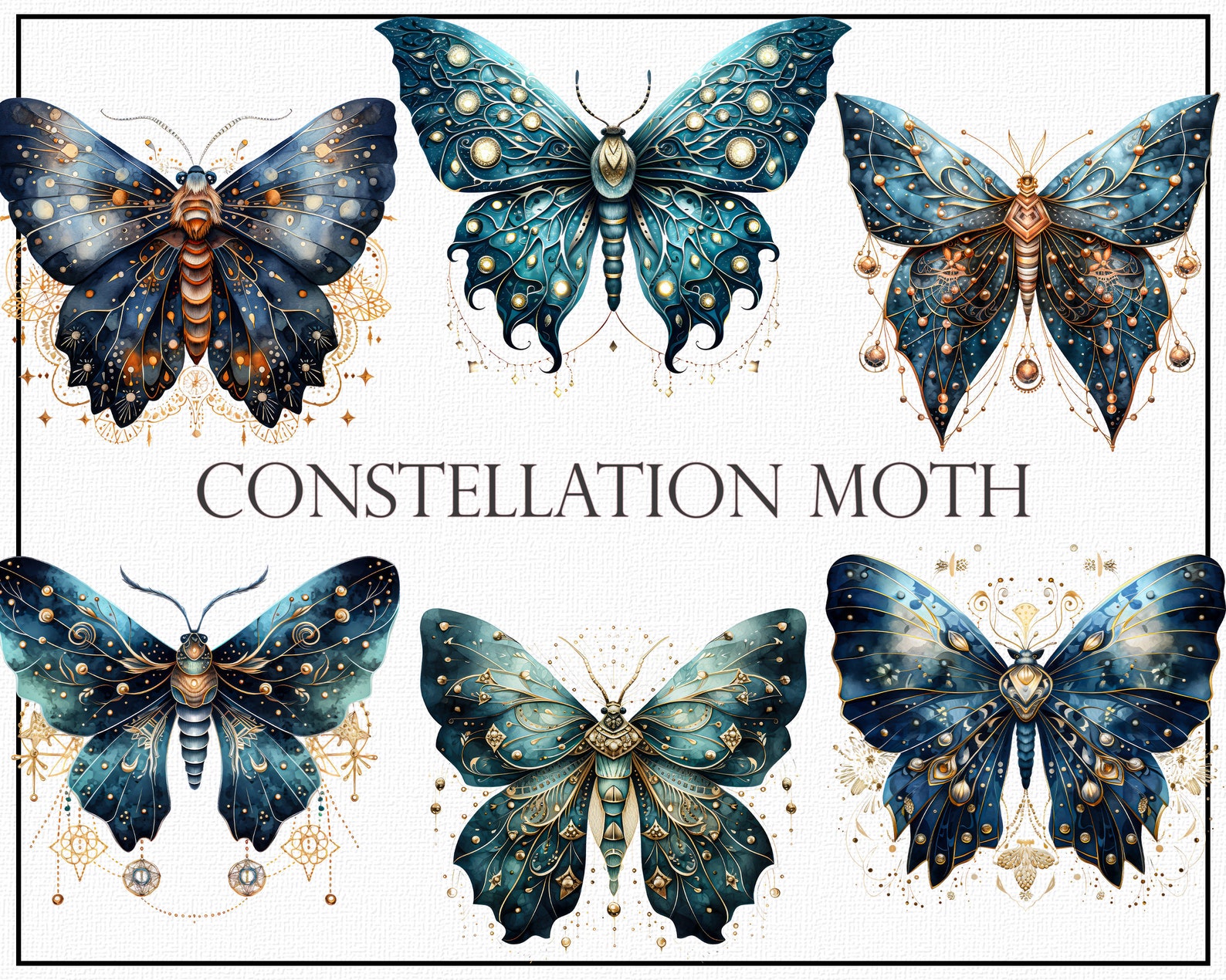 Constellation Moth Clipart, Celestial Night Insect Graphic, Mystical ...