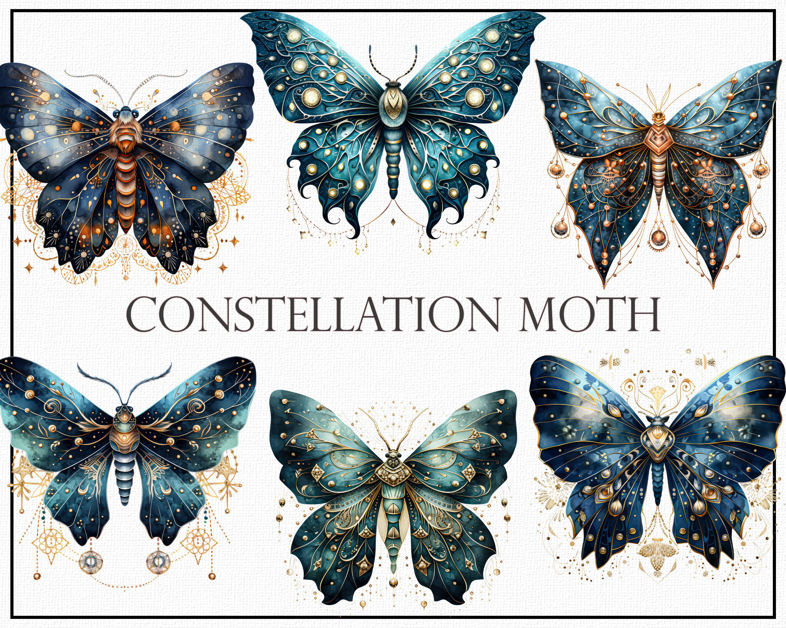 Constellation Moth Clipart, Celestial Night Insect Graphic, Mystical ...