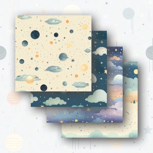 34 Starry Night Digital Paper, Cosmic Skies Backgrounds, Galaxy and ...