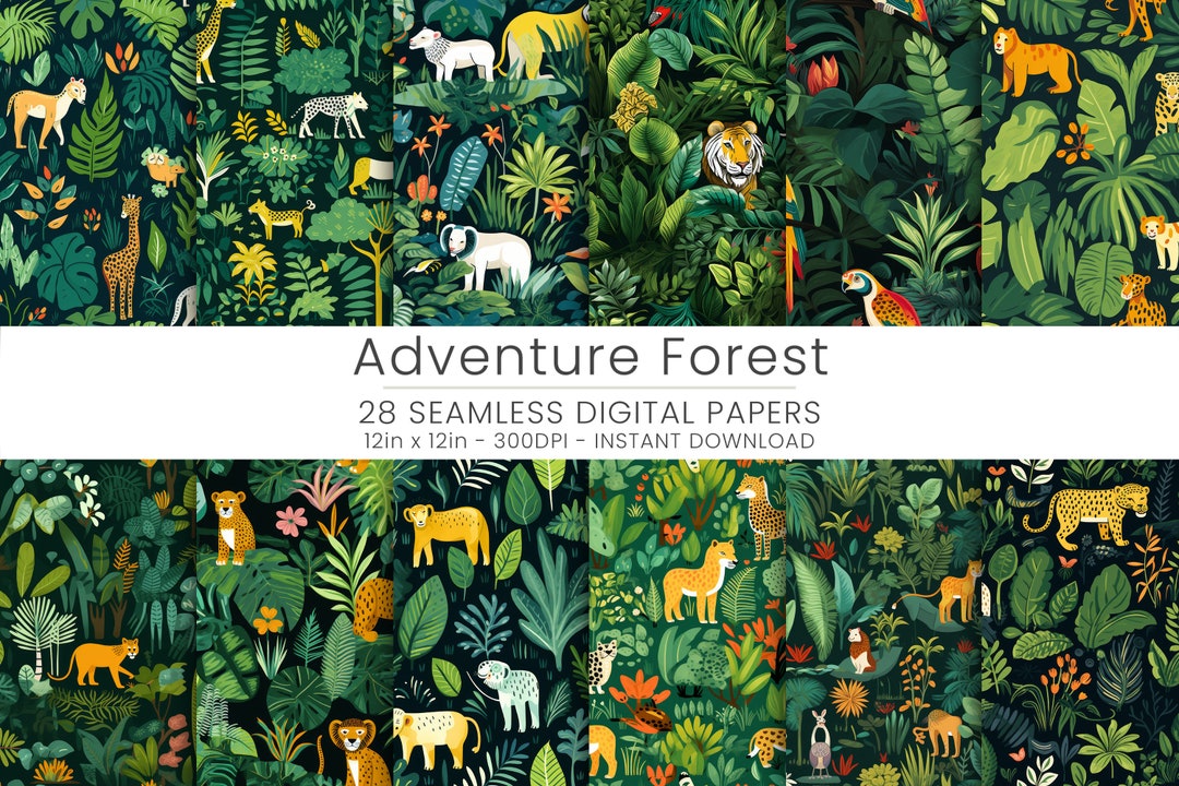 28 Adventure Forest Digital Papers, Repeatable, JPG, Scrapbooking ...