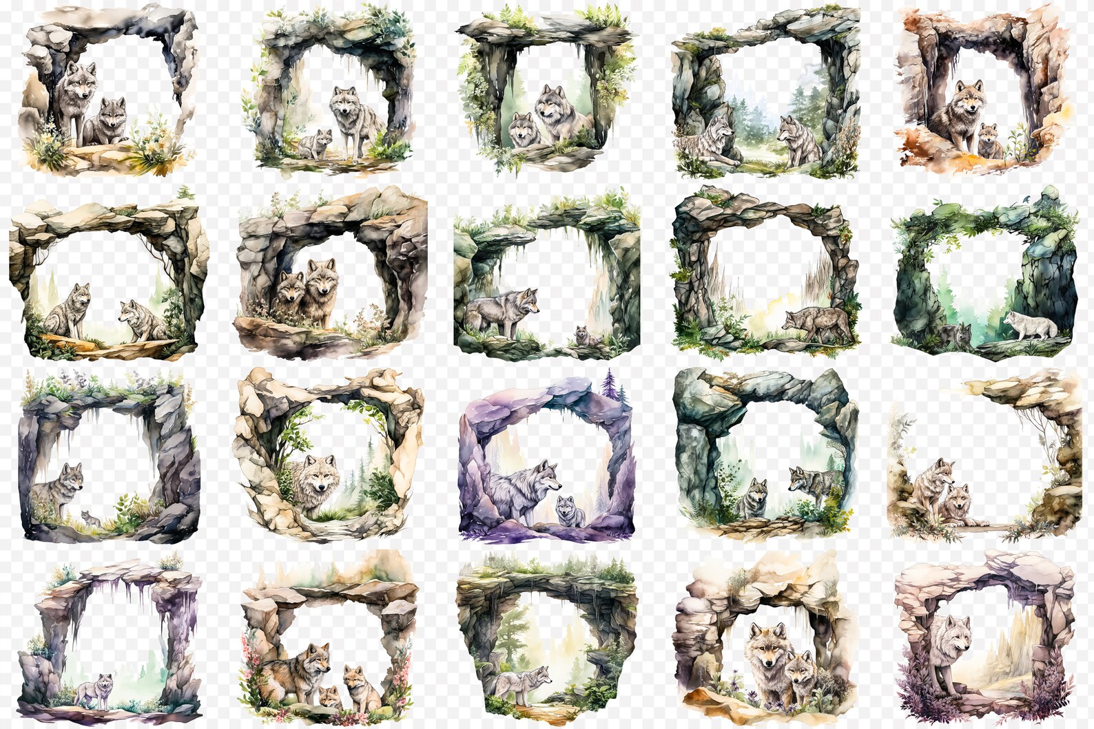 Wolf Family Habitat Frame, Decorative Habitat Border PNG, 40 Mother ...