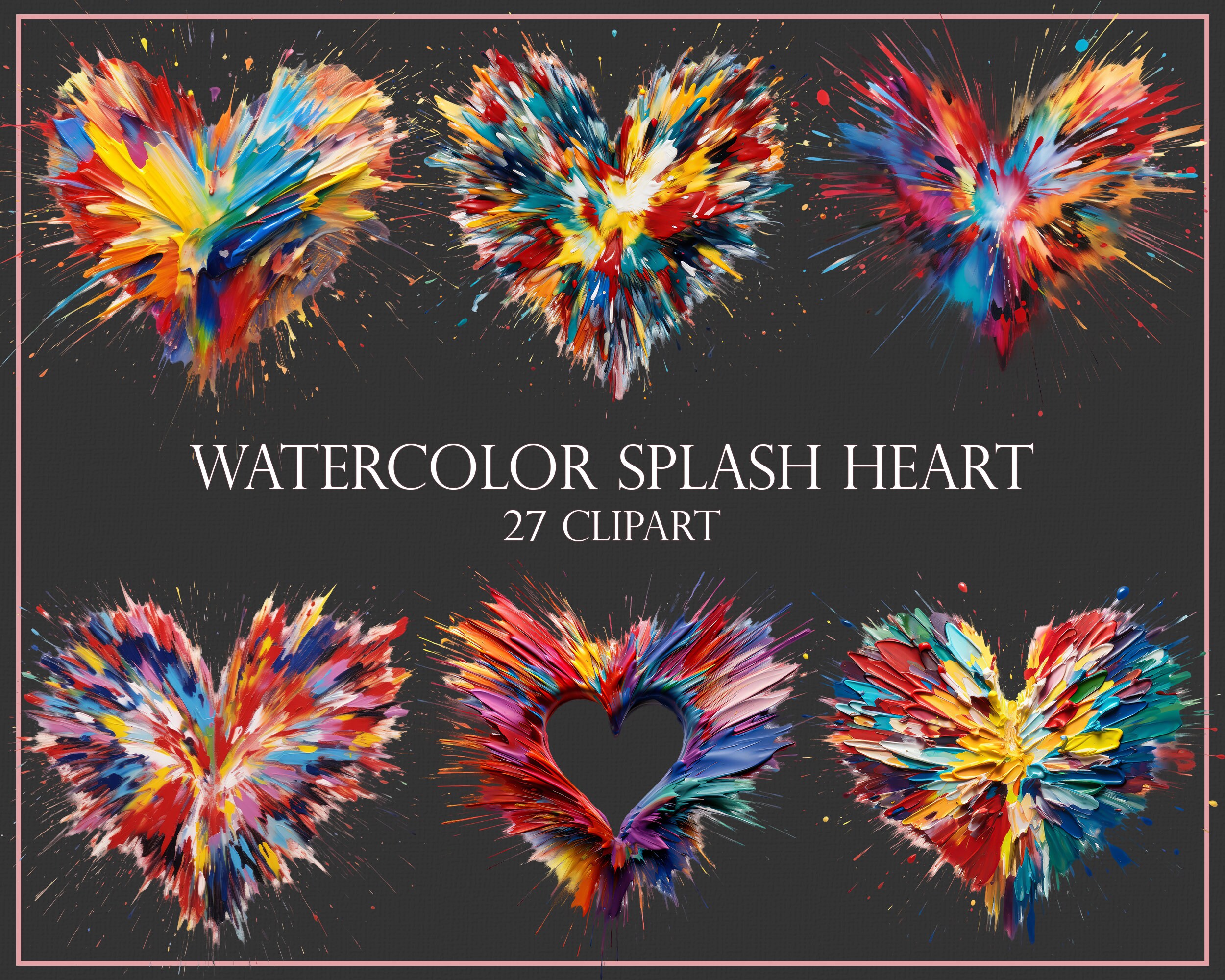 Watercolor Splash Heart Clipart, 27 Colorful Splash Clipart, Artistic ...