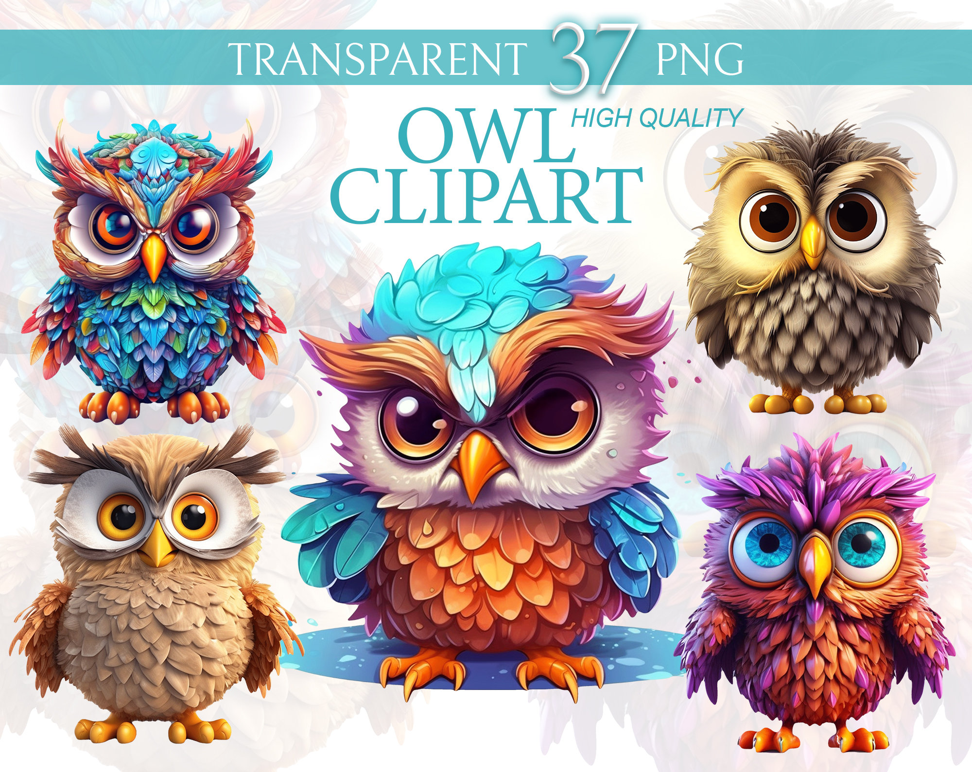 Owl Clipart Bundle Digital Owl Art, Transparent Background, Instant ...