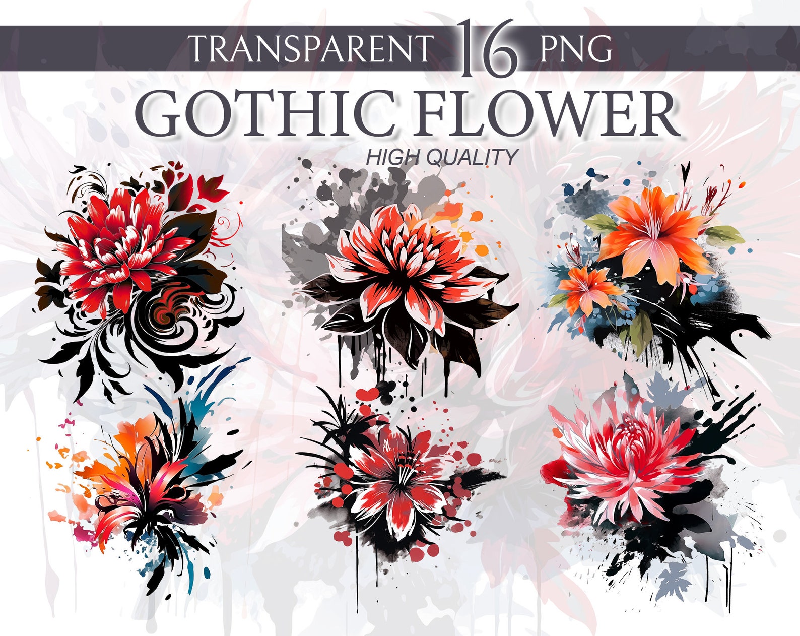 Printable Gothic Flowers High Resolution Transparent PNG Digital ...