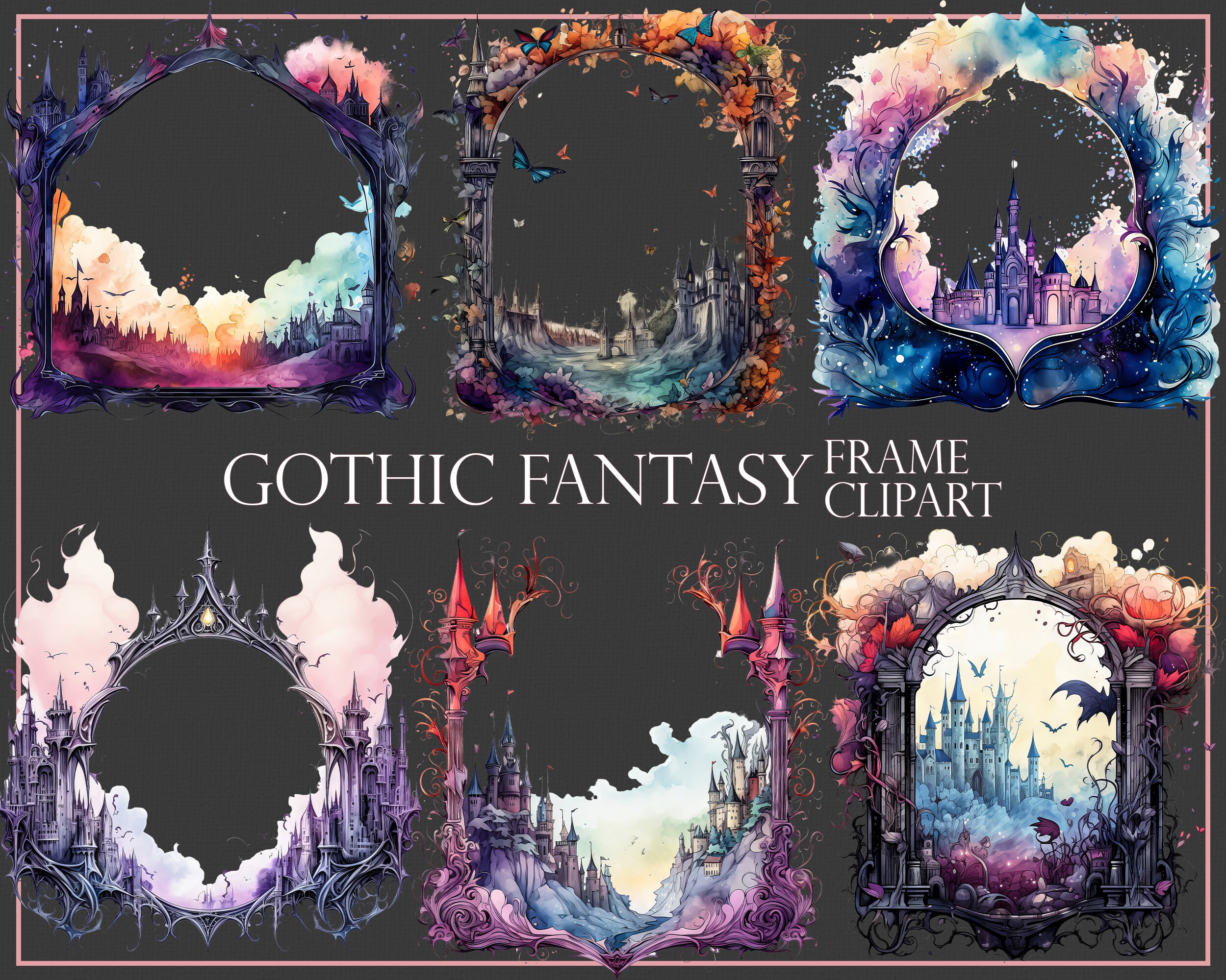Gothic Fantasy Frame Clipart, Dark Mystical Designs (digital PNG) - Etsy