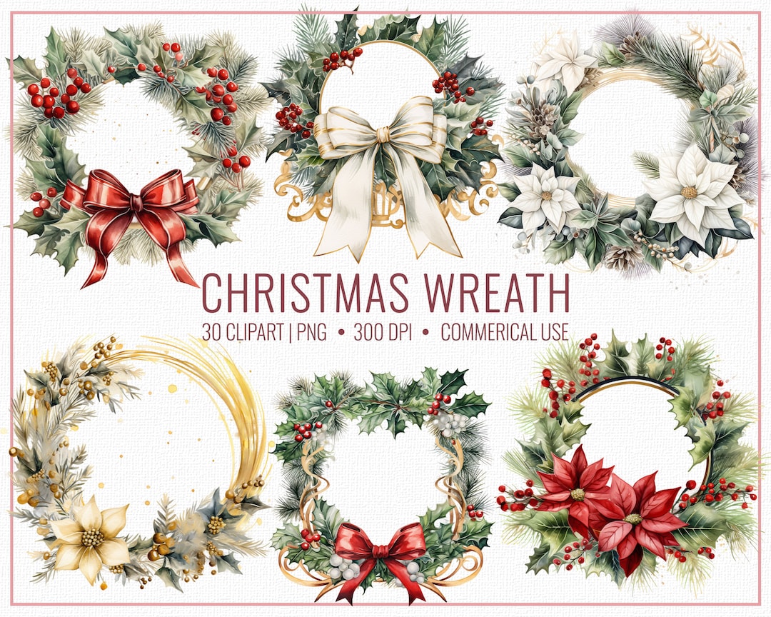 Christmas Wreath Clipart - Christmas Winter Holiday Clip Art in PNG ...