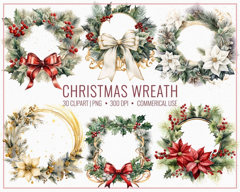 Christmas Wreath Clipart Christmas Winter Holiday Clip Art in PNG ...