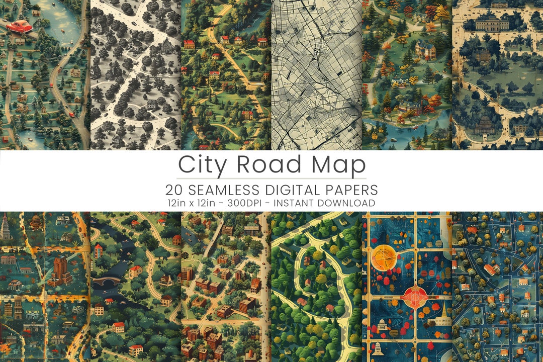 20 City Road Maps Digital Paper, Instant Download, Home Decoration ...